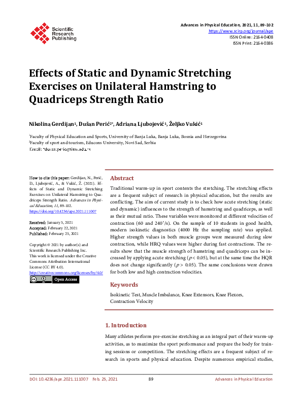 (PDF) Effects of Static and Dynamic Stretching Exercises on Unilateral ...