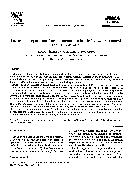 (PDF) Lactic acid separation from fermentation broths by reverse ...
