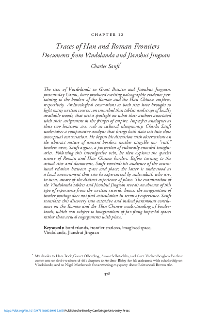 (PDF) Traces of Han and Roman Frontiers Documents from Vindolanda and ...