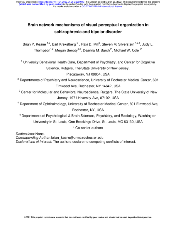 (PDF) Brain network mechanisms of visual perceptual organization in schizophrenia and bipolar ...