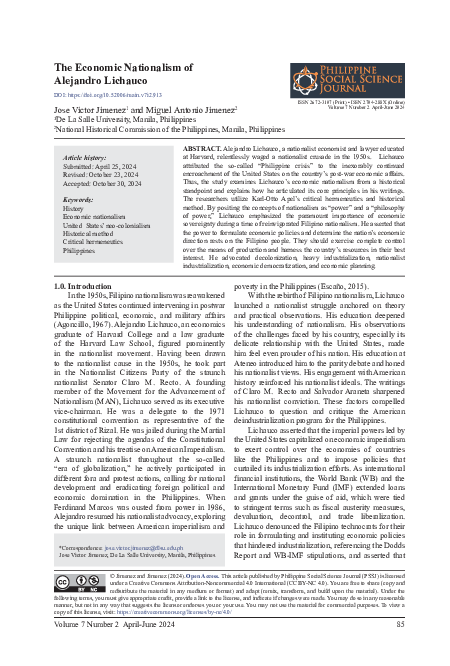 (PDF) The Economic Nationalism of Alejandro Lichauco