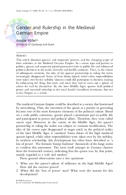 (PDF) Gender and Rulership in the Medieval German Empire
