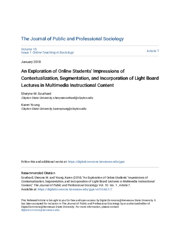 (PDF) An Exploration of Online Students’ Impressions of Contextualization, Segmentation, and ...