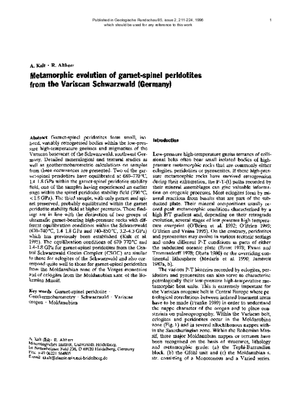 (PDF) Metamorphic evolution of garnet-spinel peridotites from the ...