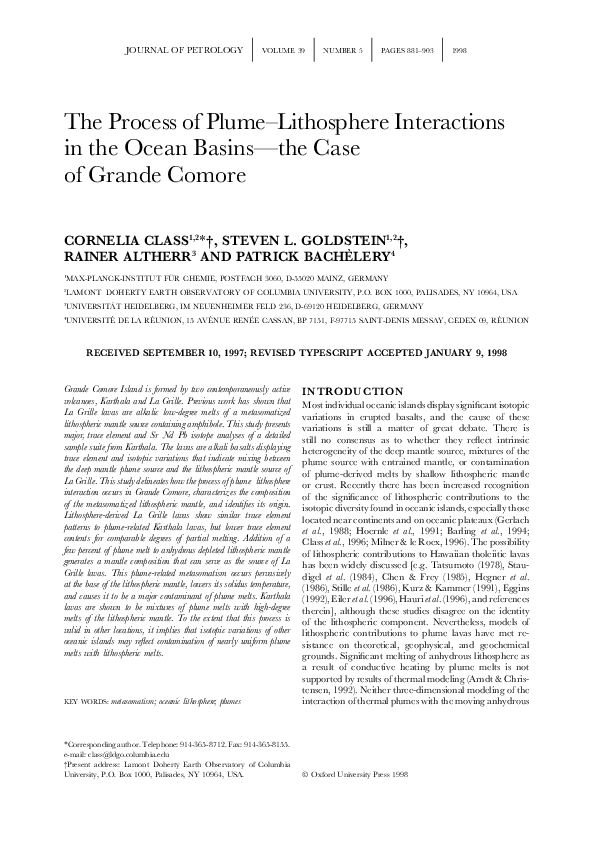 (PDF) The Process of Plume-Lithosphere Interactions in the Ocean Basins ...