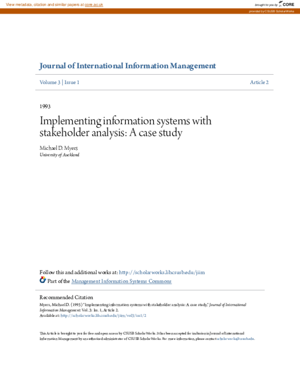 (PDF) Implementing information systems with stakeholder analysis: A ...
