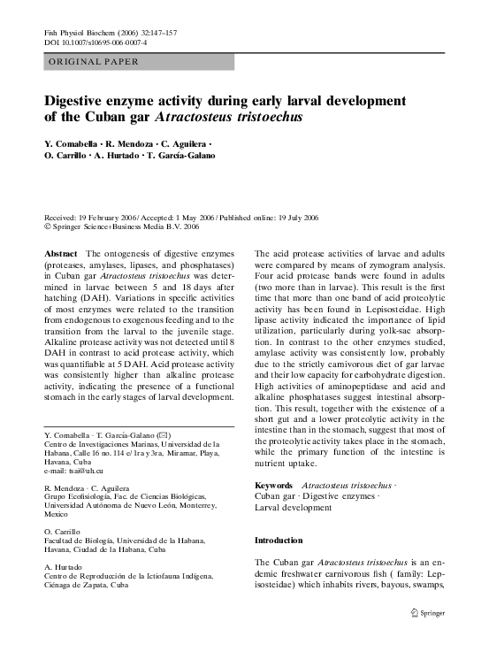 (PDF) Digestive enzyme activity during early larval development of the ...