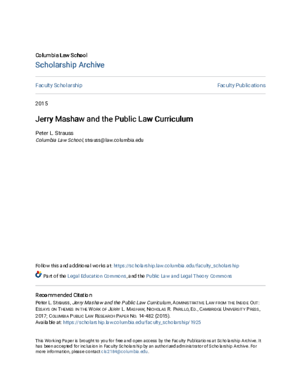 (PDF) Jerry Mashaw and the Public Law Curriculum
