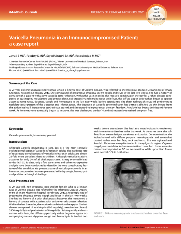 (PDF) Varicella Pneumonia in an Immunocompromised Patient: a case report