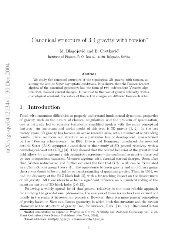 (PDF) Canonical structure of 3D gravity with torsion