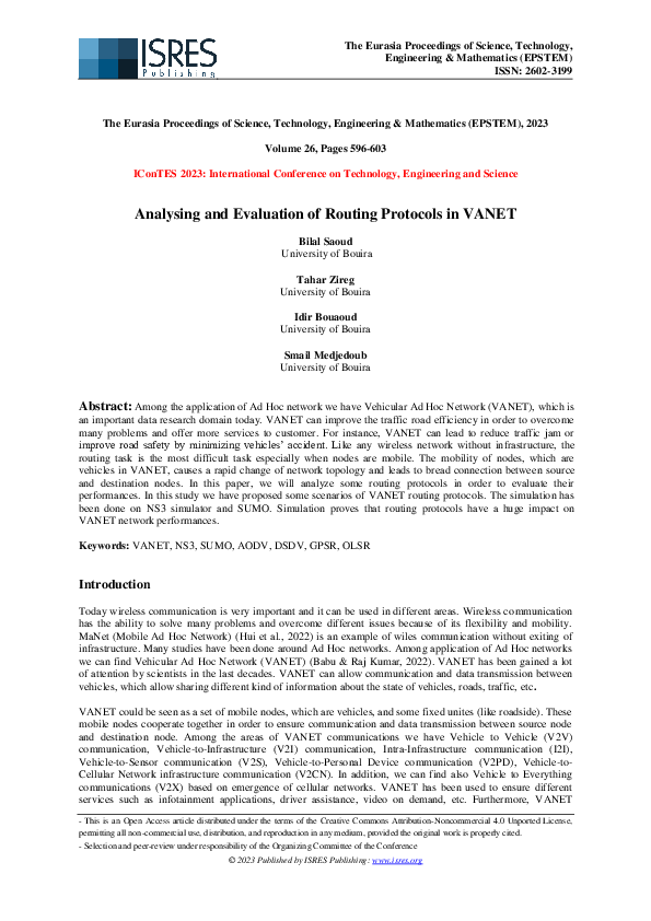 (PDF) Analysing and Evaluation of Routing Protocols in VANET
