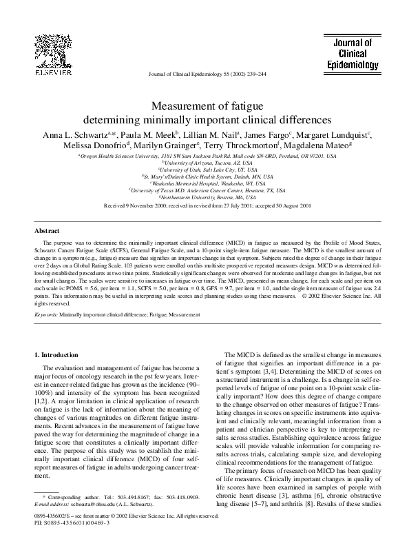 (PDF) Measurement of fatigue: Determining minimally important clinical ...