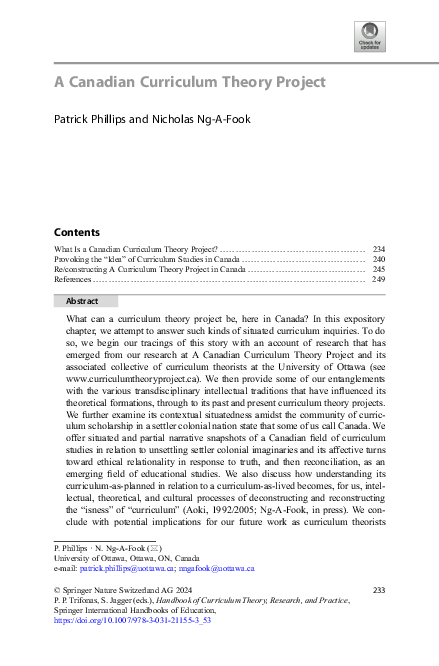 (PDF) A Canadian Curriculum Theory Project