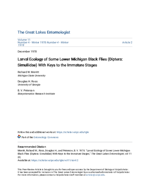 (PDF) Larval Ecology of Some Lower Michigan Black Flies (Diptera ...