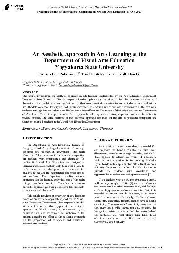 (PDF) An Aesthetic Approach in Arts Learning at the Department of ...