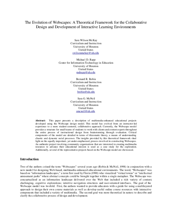 (PDF) The Evolution of Webscapes: A Theoretical Framework for the Collaborative Design and ...