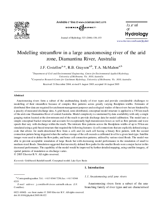 (PDF) Modelling streamflow in a large anastomosing river of the arid ...