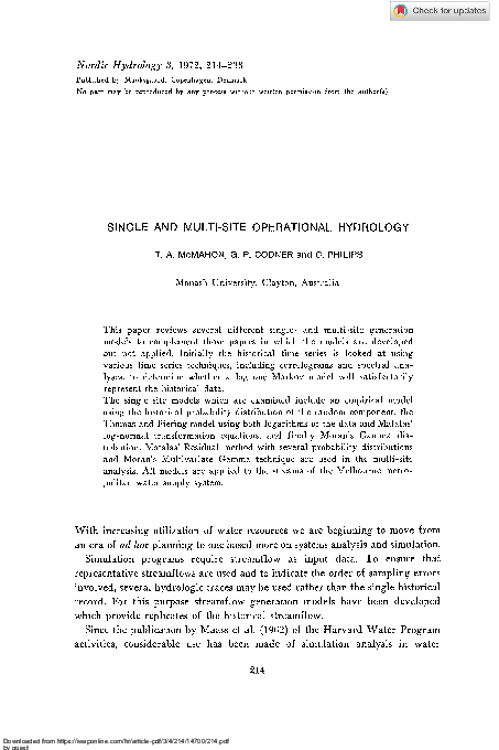 (PDF) Single and Multi-Site Operational Hydrology