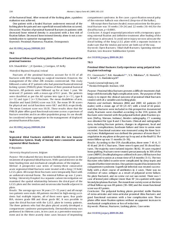 (PDF) Proximal tibial fractures: Early experience using polyaxial locking plate technology