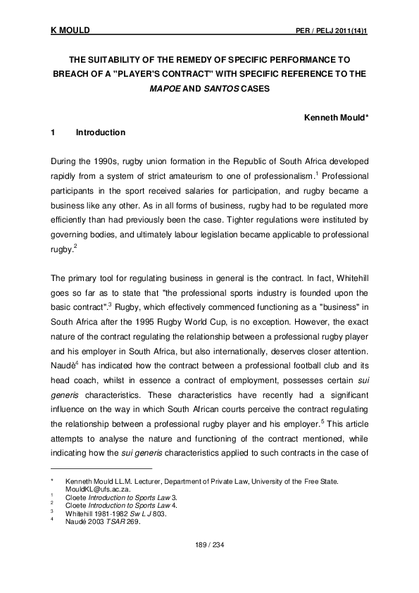 (PDF) The Suitability of the Remedy of Specific Performance to Breach ...