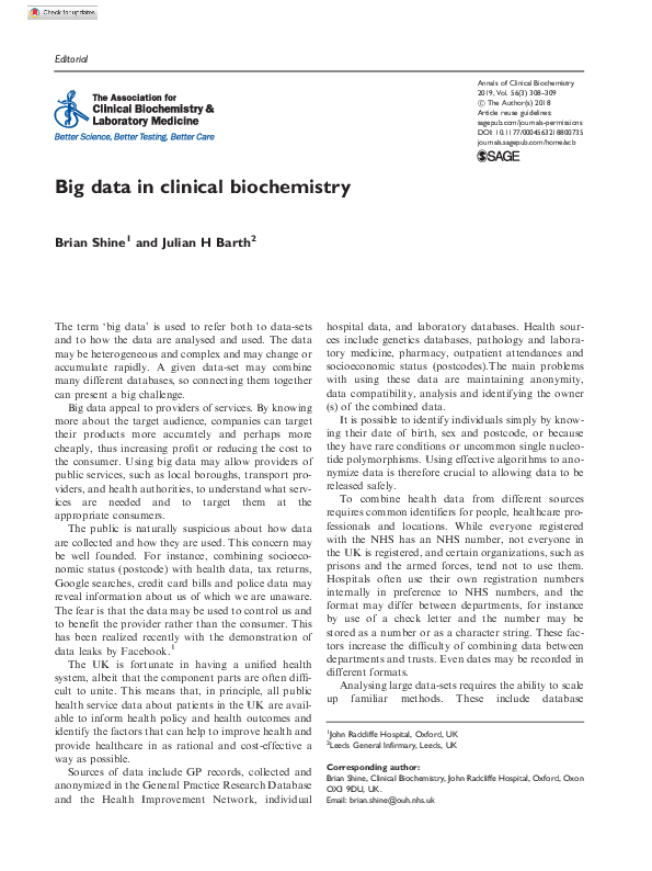 (PDF) Big data in clinical biochemistry