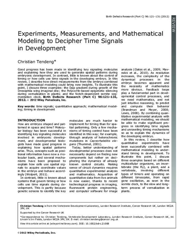 (PDF) Experiments, measurements, and mathematical modeling to decipher ...