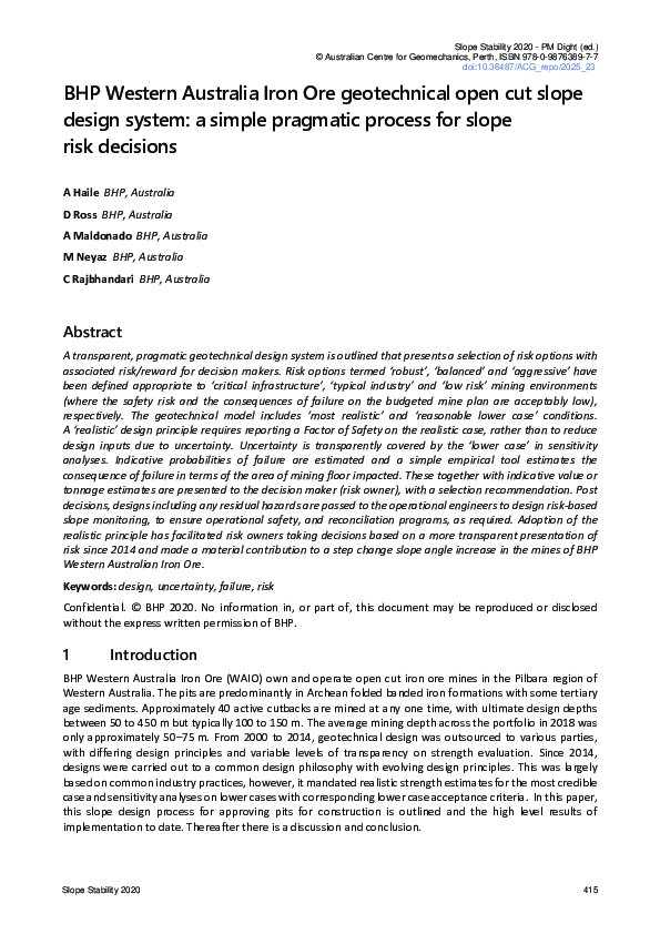 (PDF) BHP Western Australia Iron Ore geotechnical open cut slope design ...
