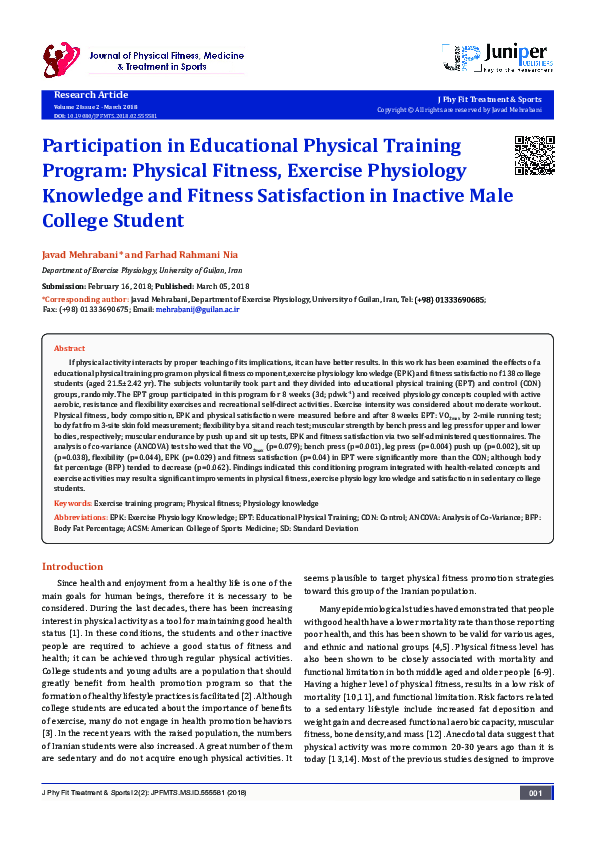(PDF) Participation in Educational Physical Training Program: Physical Fitness, Exercise ...