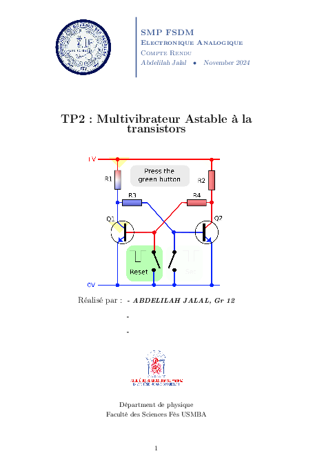 (PDF) Compte Rendu Multivibrateur Astable à la transistors