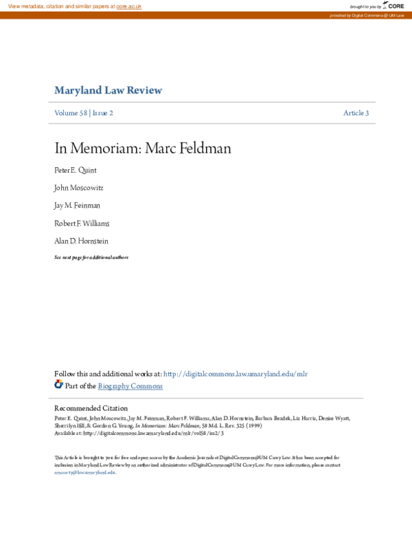 (PDF) In Memoriam: Marc Feldman