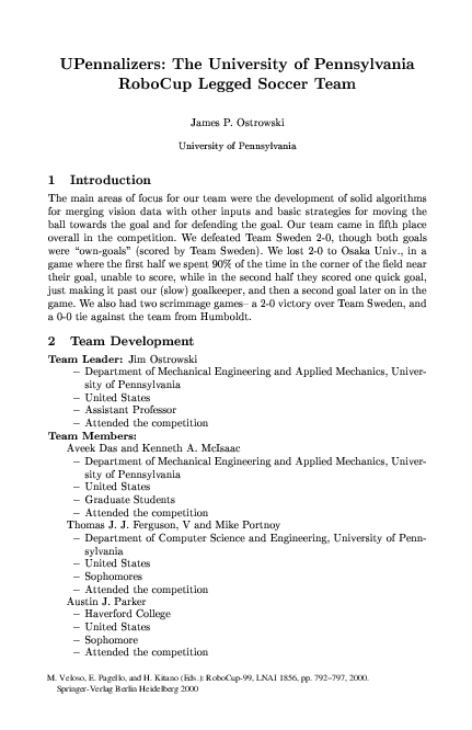 (PDF) UPennalizers: The University of Pennsylvania RoboCup Legged Soccer Team