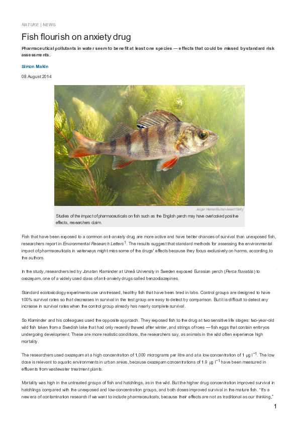 (PDF) Fish flourish on anxiety drug
