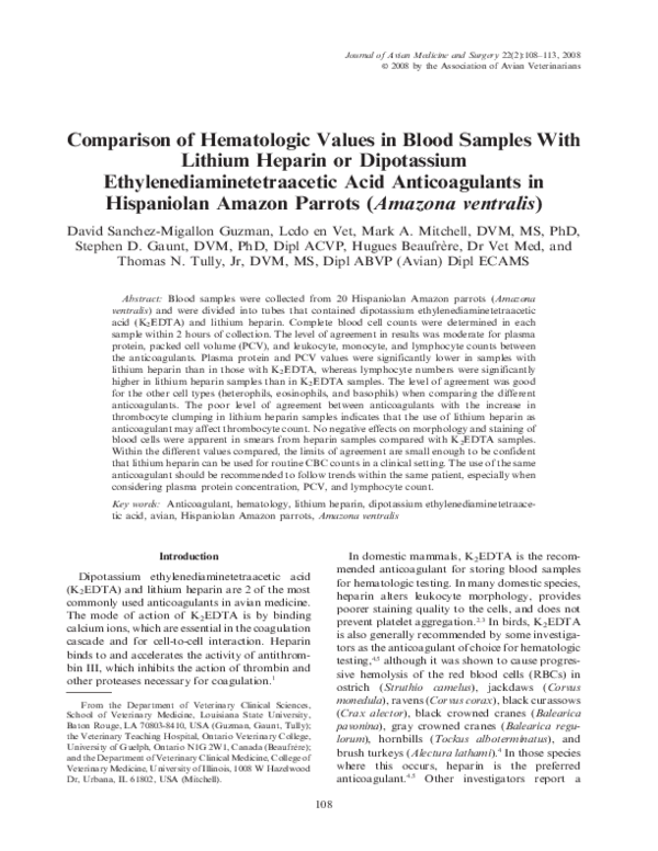 (PDF) Comparison of Hematologic Values in Blood Samples with Lithium ...
