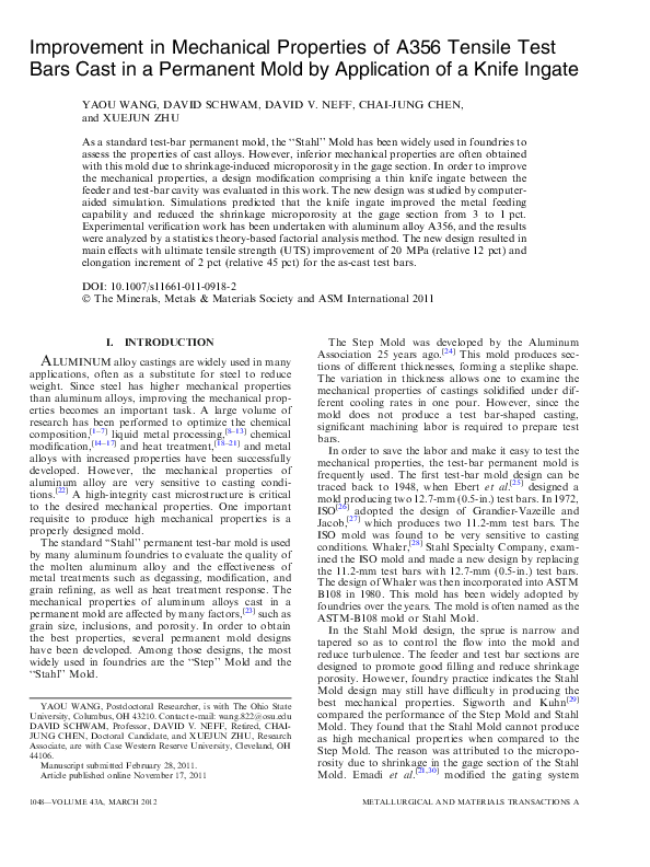 (PDF) Improvement in Mechanical Properties of A356 Tensile Test Bars ...