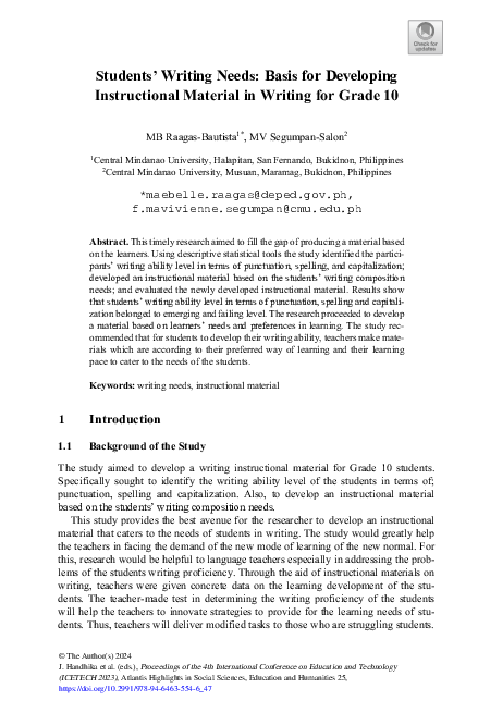(PDF) Students' Writing Needs: Basis for Developing Instructional ...