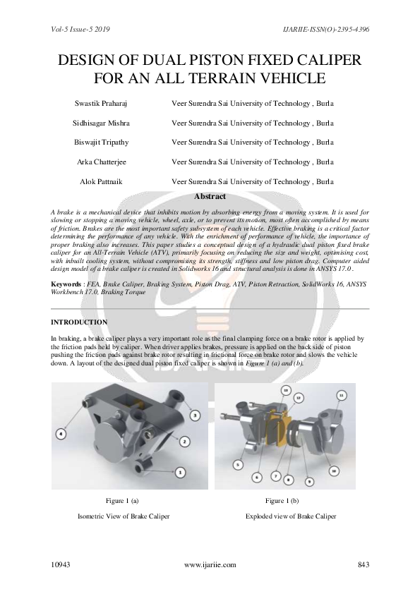 (PDF) Design of Dual Piston Fixed Caliper for an All Terrain Vehicle