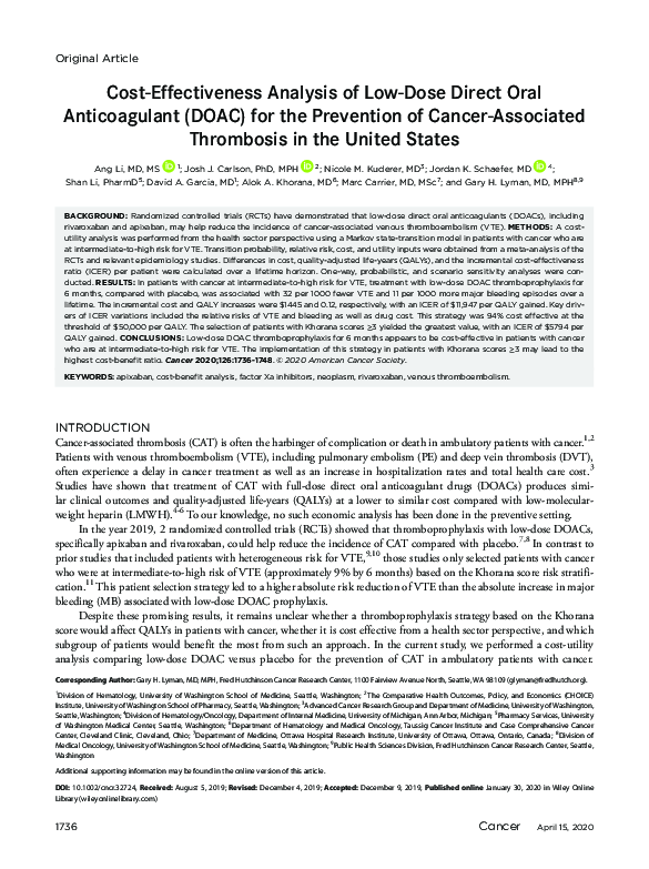 (PDF) Cost‐effectiveness analysis of low‐dose direct oral anticoagulant ...