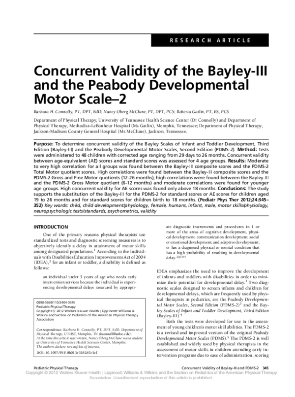 (PDF) Concurrent Validity of the Bayley-III and the Peabody ...