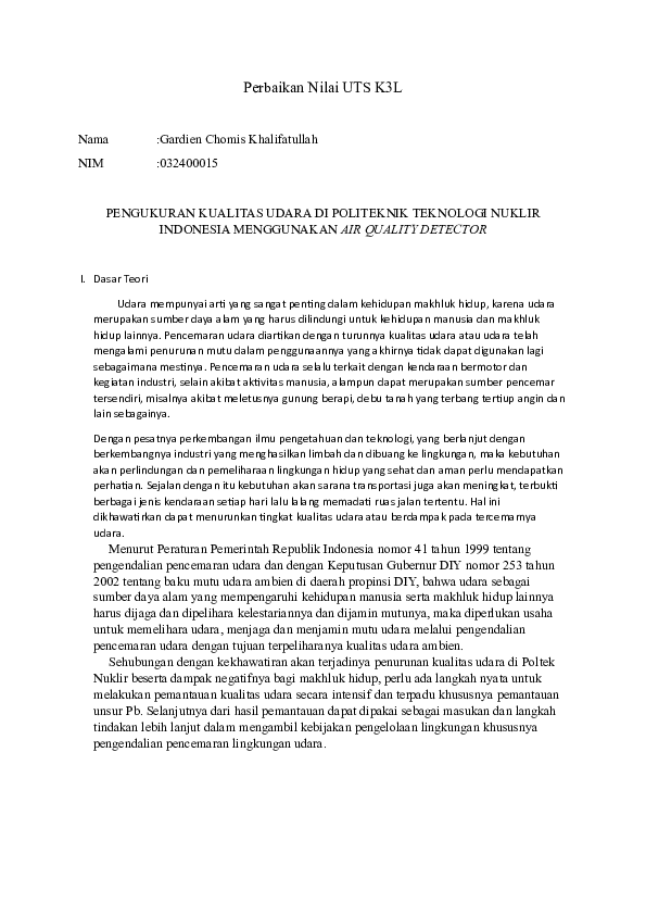 (PDF) Perbaikan Nilai UTS K3L