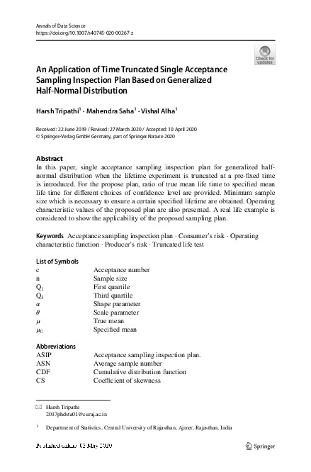 (PDF) An Application of Time Truncated Single Acceptance Sampling Inspection Plan Based on ...