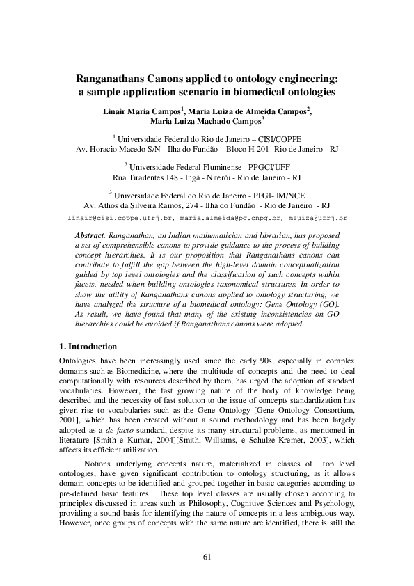(PDF) Ranganathans Canons applied to ontology engineering: a sample application scenario in ...