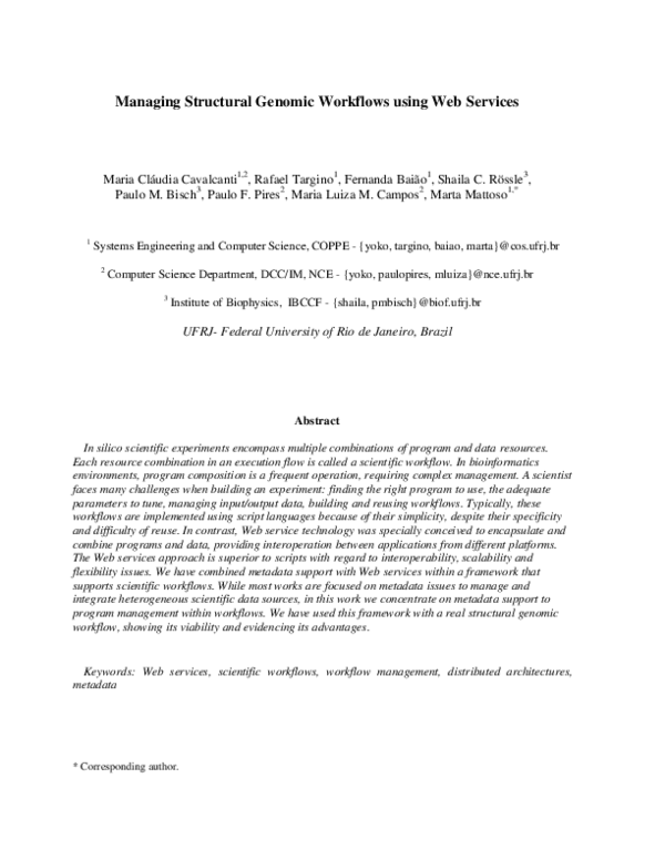 (PDF) Managing structural genomic workflows using Web services
