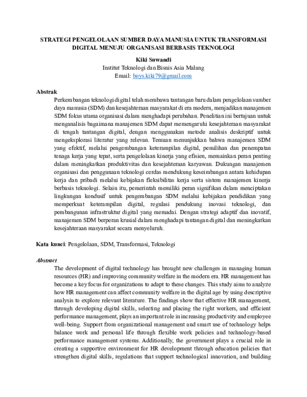 (PDF) STRATEGI PENGELOLAAN SUMBER DAYA MANUSIA UNTUK TRANSFORMASI DIGITAL MENUJU ORGANISASI ...