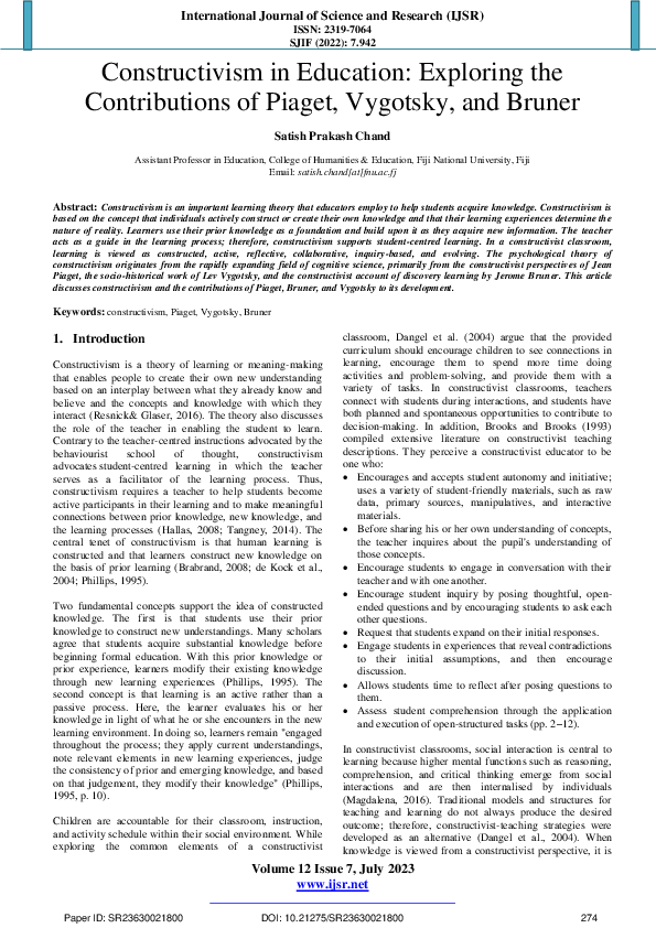 (PDF) Constructivism in Education: Exploring the Contributions of ...