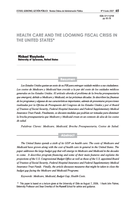 (PDF) Health Care and the Looming Fiscal Crisis in the United States