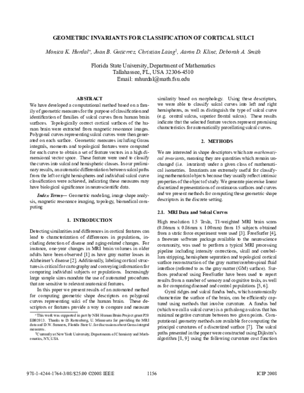(PDF) Geometric invariants for classification of cortical sulci | Juan B Gutierrez - Academia.edu