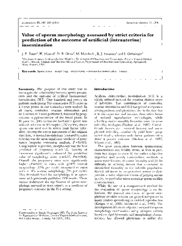 (PDF) Value of sperm morphology assessed by strict criteria for ...