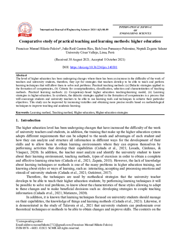 (PDF) Comparative study of practical teaching and learning methods ...