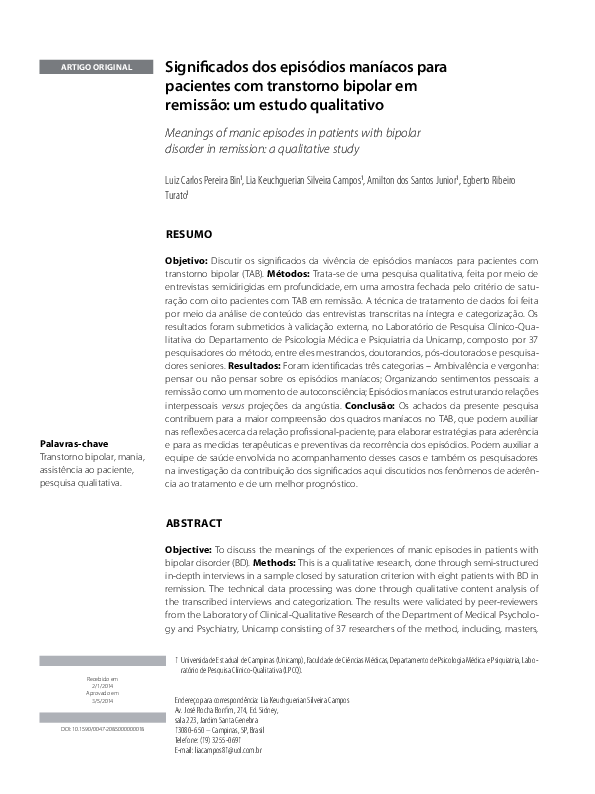 (PDF) Significados dos episódios maníacos para pacientes com transtorno ...
