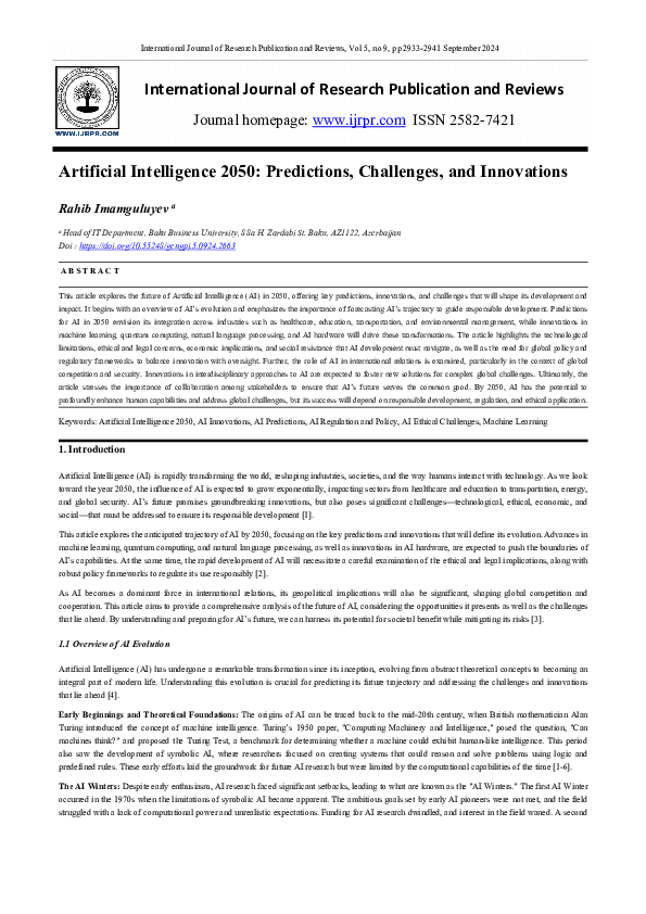 (PDF) Artificial Intelligence 2050: Predictions, Challenges, and ...
